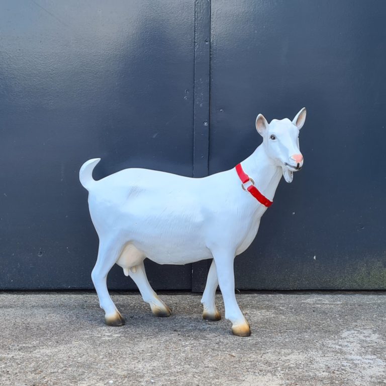XL Beeld witte geit - Levensechte polyester dierenbeelden